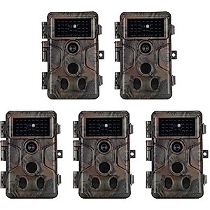 5-Pack Game & Trail Camera 32MP 1296P with 100ft Night Vision No Glow 0.1S Trigger Time Motion Activated IP66 Waterproof for Outdoor Wildlife Hunting & Home Security Surveillance