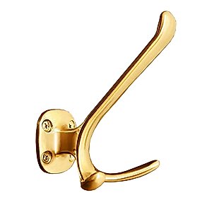 Big Heavy Duty Three Prongs Coat Hooks Wall Mounted with 8 Screws (Two Types of Screws Included) Retro Double Utility Rustic Hooks for Thick Coat, Big Heavy Bags (Brushed Brass)