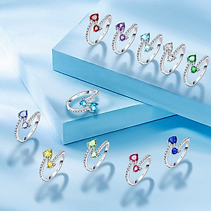 FOREVER QUEEN March Birthstone Rings 925 Sterling Silver Rings Adjustable Open Double Love Heart Stones Rings for Women Birthday Gift