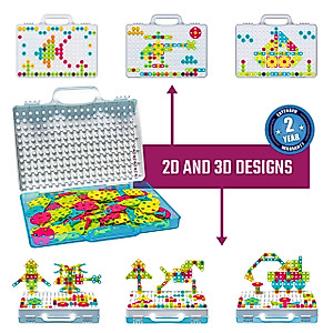 249 PCS STEM Learning Toys – Electric Drill DIY Educational Set, Creative Engineering with Various Shapes and 5 Toy Tools – 2&3D Mosaic Construction Kit for Toddlers, Boys and Girl Ages 3 4 5 6 7 8 9