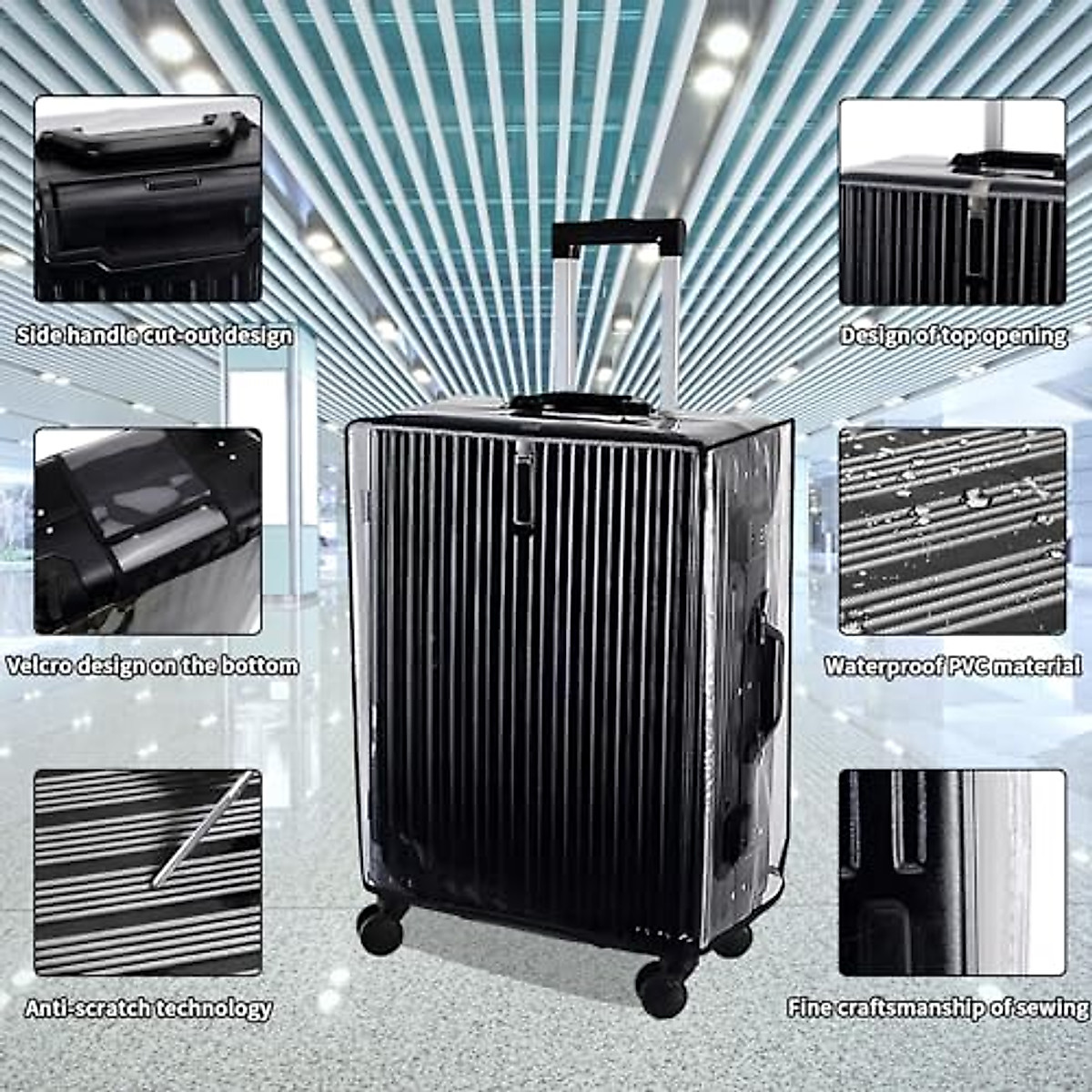 Hsyydzi Luggage Protector Case Clear PVC Suitcase Cover - Dustproof, Waterproof, Scratch-Resistant Luggage Covers for Suitcase, Clear Luggage Protector Cover(28inch-24.2''H * 20''L * 12.6''W)