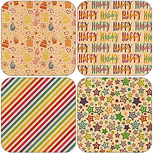 ZINTBIAL Kraft Birthday Wrapping Paper for Kids Adults - Brown Gift Wrap with Cakes, Rainbow Stripes, Stars, and "Happy Birthday" Design - 20 x 29 Inches per Sheet (8 Sheets 33 sq. ft.) Recyclable, Easy to Store, Not Rolled