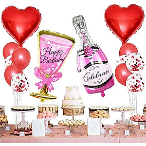 YEDAN Decoration for Bar Party Oktoberfest 40'' Wine Goblet glass Sparkling Wine, Glass Beer Cup, Whiskey Bottle,Champagne Bottle Balloon (Pink Champagne)