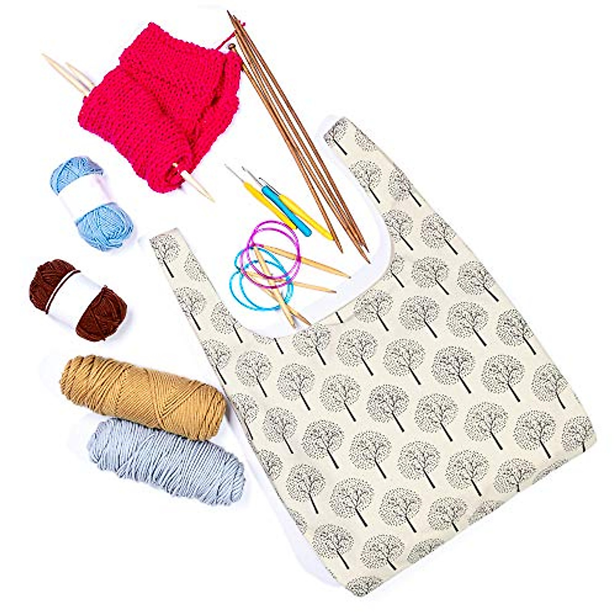 YARWO Knitting Yarn Bag, Tote Bag for Knitting Needles, Yarns and Unfinshed Project, Tree (Bag Only, Patented Design)