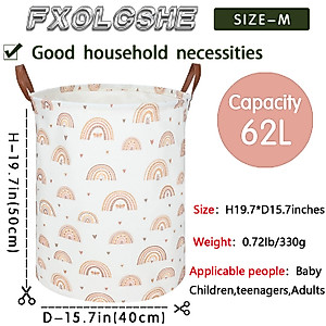 FXOCSHE Boho Rainbow Laundry Hamper,Girls Laundry Hamper,Waterproof foldable canvas laundry basket,Baby Nursery Hamper,Gift Basket,Room Decor(Rainbow)