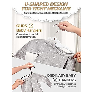 HOUSE DAY Premium Baby Hangers Velvet 60 Pack, Dino 11.4'' Baby Clothes Hangers for Kids +6 Pcs Dividers, Sturdy Children Felt Non Slip Hanger for Nursery on Baby Boys & Girls Closet Organizer - White