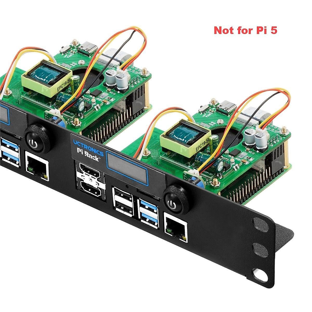 UCTRONICS Ultimate Rack with PoE Functionality for Raspberry Pi 4, 19" 1U Rackmount with PoE HAT, All IO on One Side, OLED Display, Power Switch, and Cooling Fan