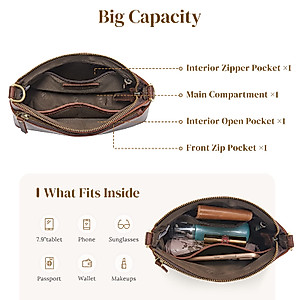 Women Vintage Genuine Leather Tote Bag with Small Leather Purse