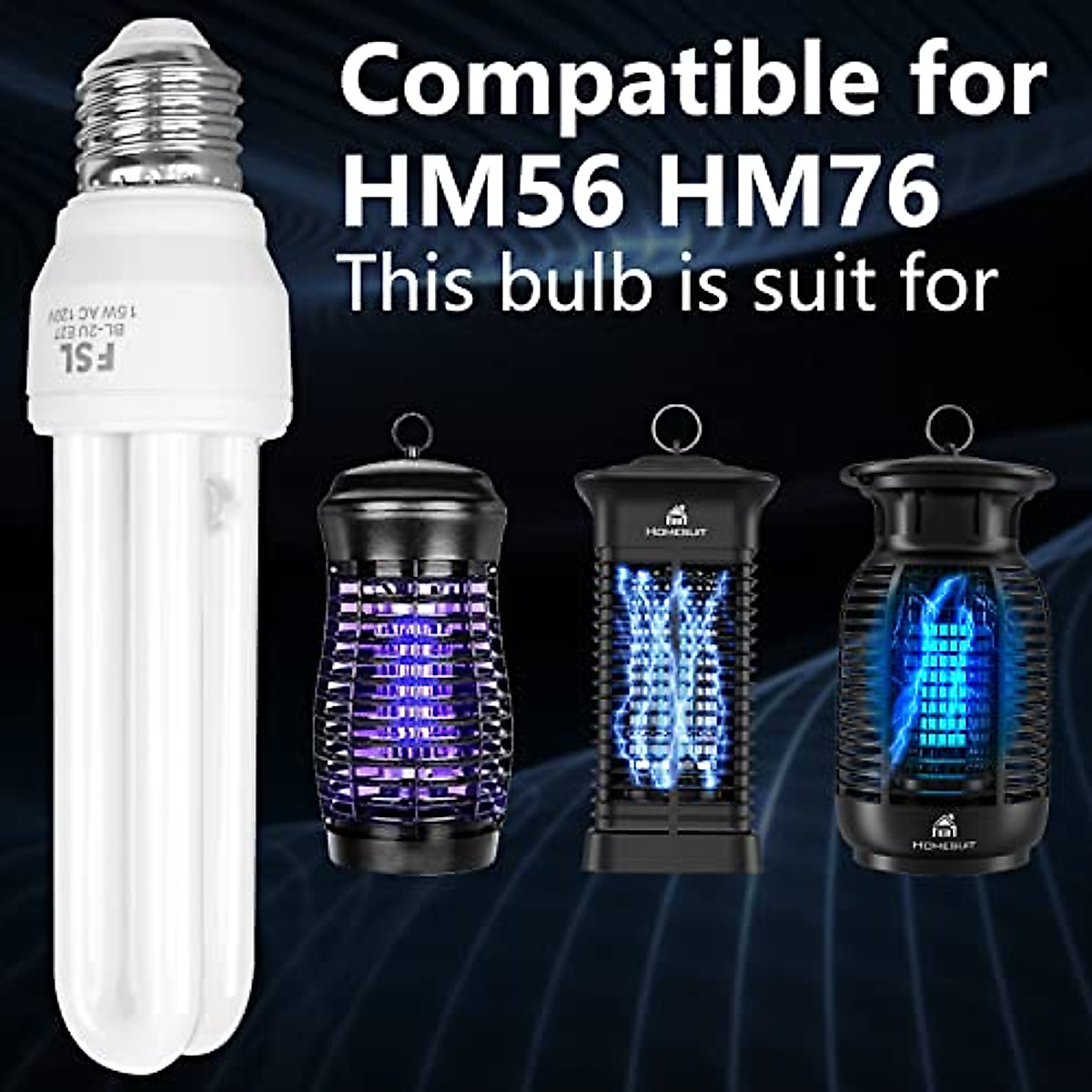 Bug Zapper Light Bulb,Homesuit 15W U Type Bug Zapper Replacement Bulb, Bug Zapper Light 2U15W for Original Homesuit 15W/18W Bug Zapper