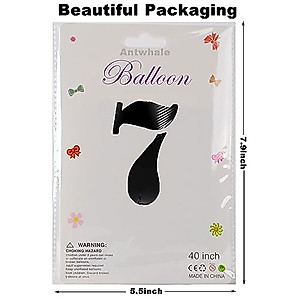 40 Inch Black Number Foil Balloons With Detachable Gold Crown,Large Size Number 7 Mylar Helium Balloons For 7th Birthday Party Wedding Anniversary Celebration Decoration Supplies (7)