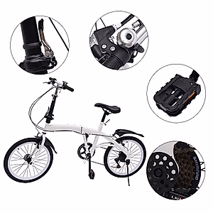 GMSLuu Adult Folding Bike, 20-inch Wheels with 7-Speed Drivetrain, Carbon Steel Frame Bike for Women and Men, Lightweight Bicycle for Work School, White Portable Camping Bicycle