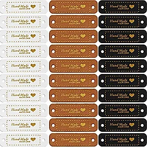 WILLBOND 30 Pieces Handmade Tags PU Leather Tags for Crochet Items Love Tags Handmade Tags for Crochet Knit Accessories with Holes for DIY Crafts Sewing Crochet Knitting Hats (Brown, Black, White)