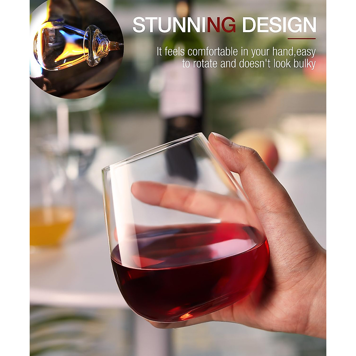 Stemless Wine Glasses Set of 4-17oz，Red White Wine Glasses Hand Blown Crystal - Unique gifts for him/her for wedding, birthday, Christmas, Mother's Day, father's day, anniversary - clear