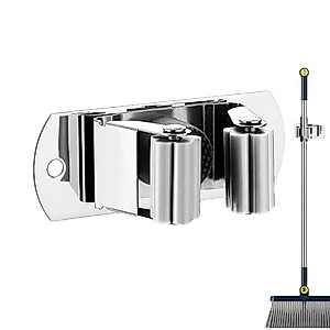 Broom and Mop Hanger - Mop and Broom Holder, Rake Shovel Mop Hanger | Stainless Steel Garage Organization and Storage Utility Rack, Wall Mount Garden Tool Organizer for Home Garage Storage Systems