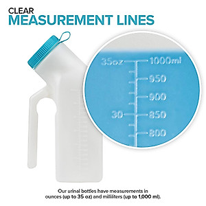 Male Urine Bottles 2 Pack (35 oz), Portable Urinals for Men Spill Proof Nighttime, Pee Bottles for Men with Screw-On Lid, Travel Urinals for Seniors with Easy-to-Read Measurement Lines