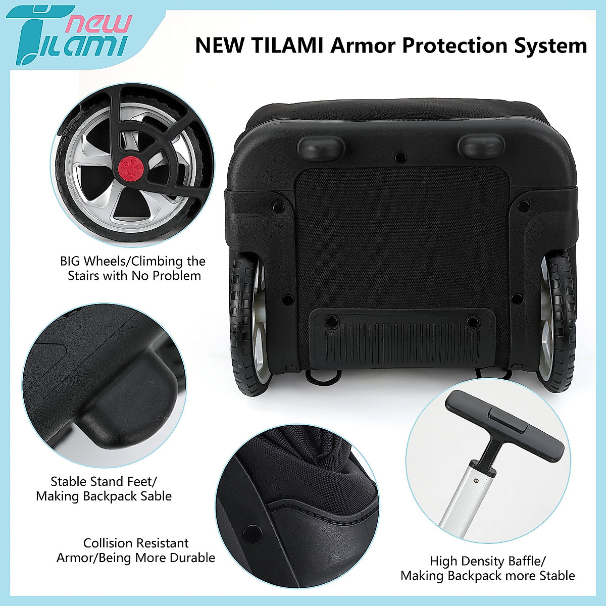 NEW TILAMI 19-Inch Rolling Backpack with Lunch Bags Wheeled Computer Laptop Backpack Bookbag Roller Travel Bag for Women Men, Black