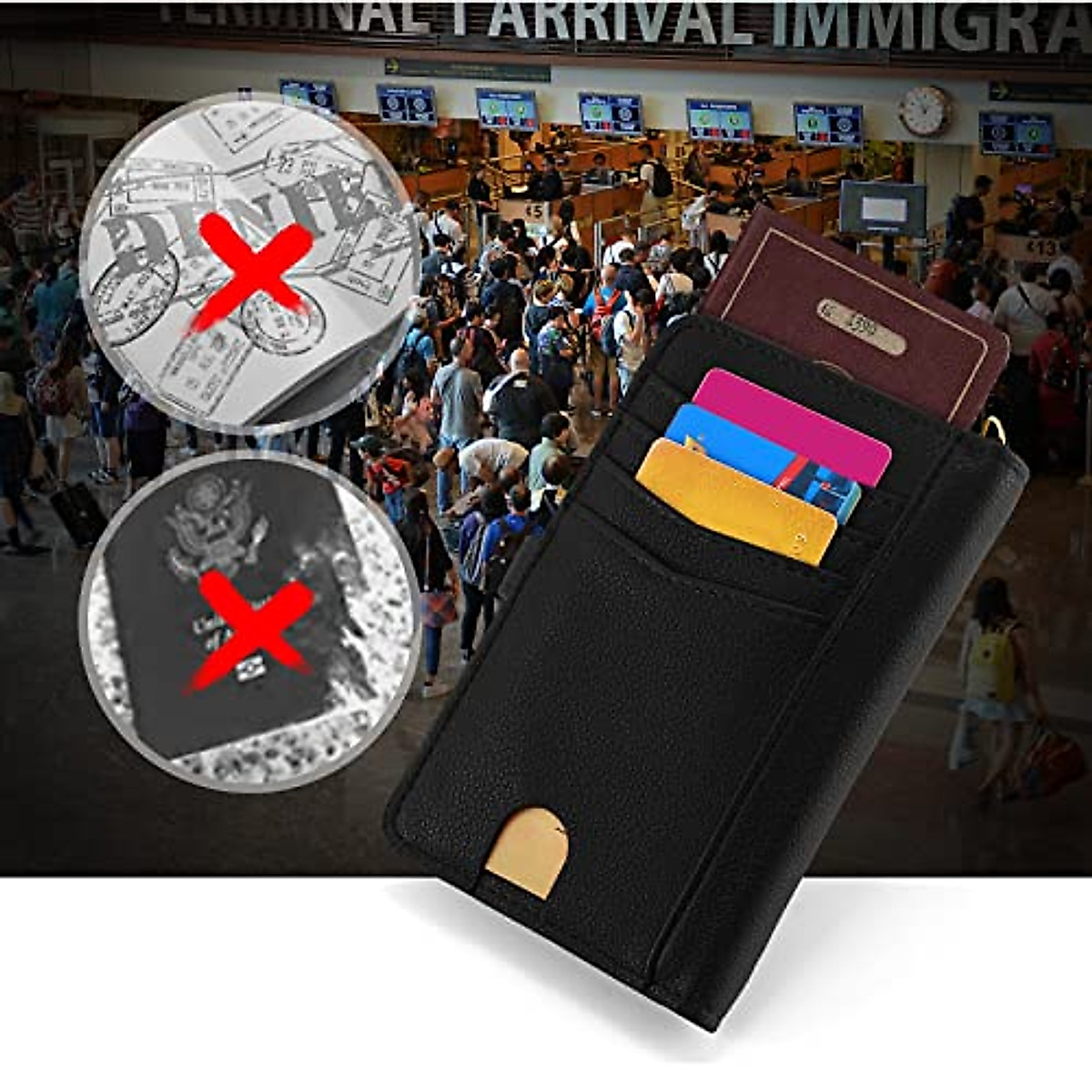 Small Womens Wallet Airtag RFID Blocking Leather – Holds Two Passports for Travel–Compact Bifold Clutch Credit Card Case with ID Window,Wrist Strap - Awesome Anniversary,Birthday Gift Choice - Black