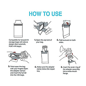 Papablic Breastmilk Storage Bag Adapters for Spectra S1 S2, Avent Comfort Wide Mouth Flanges to Pump into Lansinoh, NUK breastmilk Storage Bag
