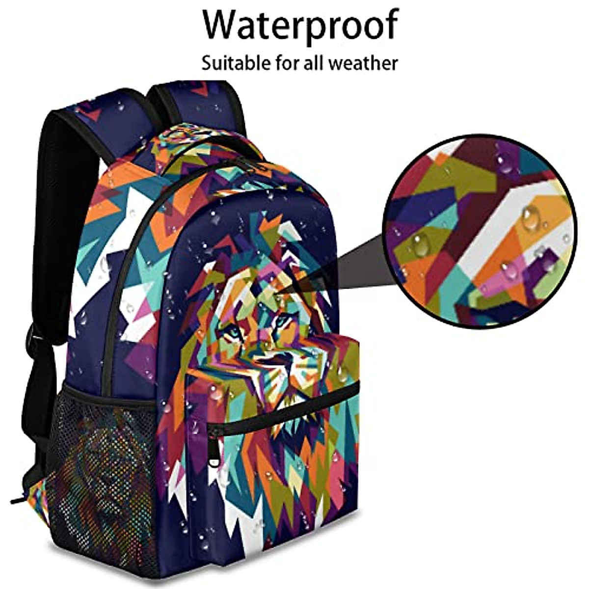 Lion Backpacks for Girls Boys, Abstract Lion Travel Backpack Laptop Backpack Waterproof School Backpack Bookbags for Teens Kids Backpack with Multiple Pocket Hiking Daypack Casual Bag