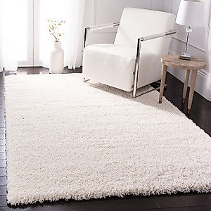 SAFAVIEH Fontana Shag Collection 6'7" x 9' Ivory FNT800A Solid Non-Shedding Living Room Bedroom Dining Room Entryway Plush 2-inch Thick Area Rug