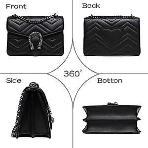 MYHOZEE Crossbody Purses for Women, Black Shoulder Bag Leather Chain Satchel Purse Ladies Handbags Evening Bag