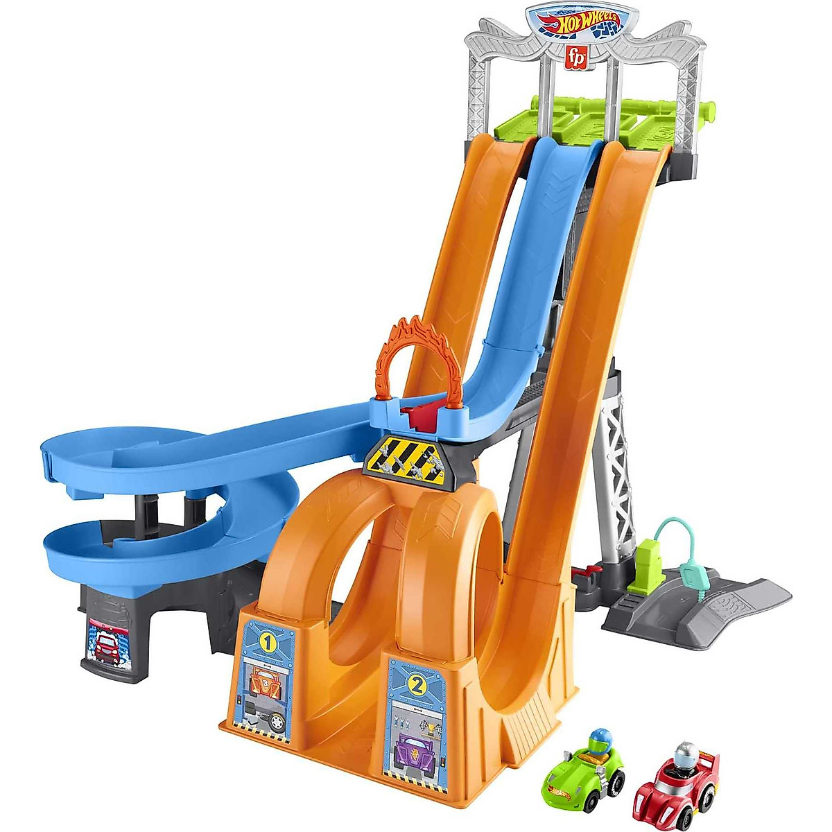 Fisher-Price Little People Toddler Playset, Hot Wheels Racing Loops Tower, Spiral Racetrack with Stunt Ramp and Sounds