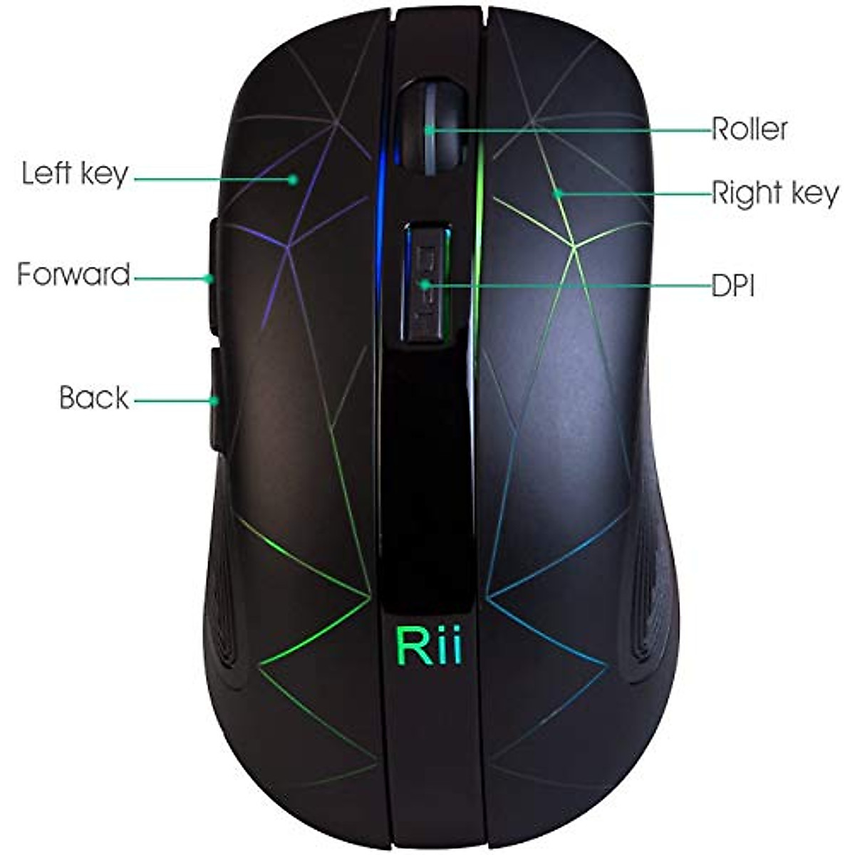 Rii RM200 2.4G Wireless Mouse with USB Nano Receiver, 5 Buttons Rechargeable RGB,3 Adjustable DPI Levels,Colorful Gaming Mouse for Notebook,PC,Computer-Black