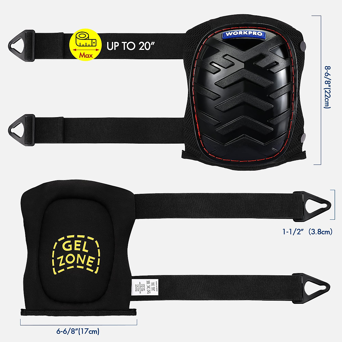 WORKPRO Knee Pads for Construction - Safety Kneepads with Ergonomic Gel Cushion and Foam Padding, Adjustable Buckle Straps and Durable Buttons, Ideal for Work Flooring Gardening