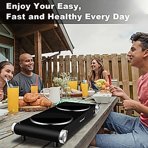 Hot Plate, Techwood 1800W Dual Electric Stove, Countertop Stove Double Burner for Cooking, Infrared Ceramic Hot Plates Double Cooktop, Brushed Stainless Steel Easy to Clean Upgraded Version, Black