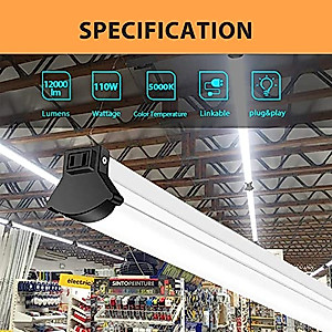 FAITHSAIL Linkable 8FT LED Shop Light, 110W, 12000 Lumen, 5000K, 8 Foot LED Fixture for Garage, Warehouse, Workshop, Plug in with Power Cord, Pull Chain, Daylight Lighting, 4 Pack