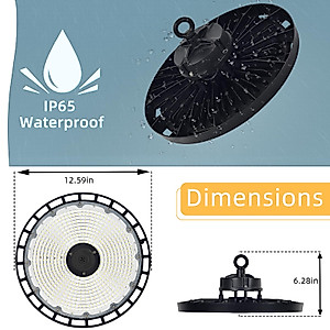 UFO LED High Bay Light, 150W/100W/80W, 5000K/4000K Adjustable, 25000Lumens, 0-10V Dimmable, Super Bright LED Shop Light, AC100-277V, IP65 Commercial Bay Lighting for Garage Warehouse, DLC Qualified