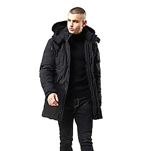 WEEN CHARM Men's Warm Parka Ski Jacket Water Resistant Puffer Jacket Long Winter Coat with Removable Faux Fur Hood