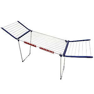 Leifheit Pegasus 180 Gullwing Drying Rack with 19.7 Yards of Hanging Space, White and Blue