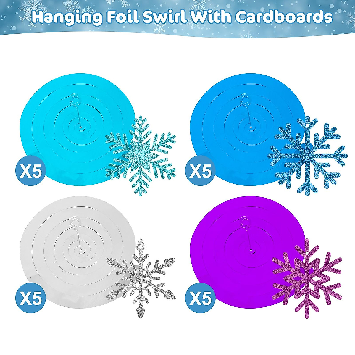 20 Pack Frozen Snowflake Hanging Decorations - Winter Snowflakes Hanging Swirls Ceiling Streamers, Glittery Snowflakes Ornament for Wonderland Frozen Party Decorations, Birthday and Christmas Decor