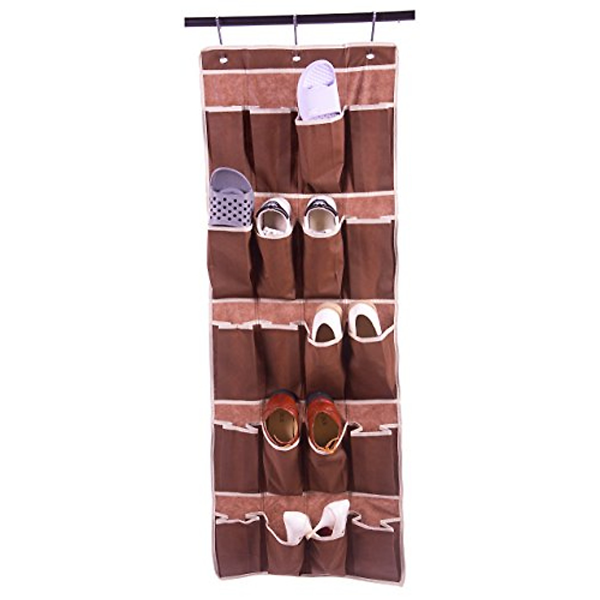 Amelitory Over the Door Shoe Organizer 20 Pockets Hanging Shoe Storage Fabric Coffee