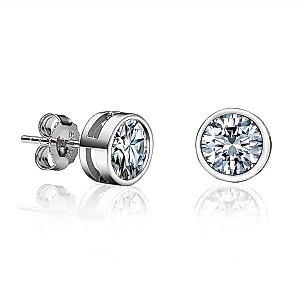 CivetCat Moissanite Bezel Setting Earrings Stud Set for Men Women Rhodium Plated 925 Sterling Silver Friction Back 6.5mm 1 carat D color VVS Brilliant Colorless