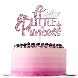 RoadSea A Little Princess Cake Topper - Gender Reveal Party Cake Supplies - Swan Welcome Baby Girl 1st Birthday Party Decorations - Pink Glitter