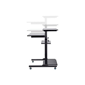 Monoprice Height Adjustable PC Workstation Cart - for Seated or Standing Position, with 28 Inch Table Top,Two Additional Accessory Shelves, Ideal for Work and Home, Black, Keyboard+ Monitor
