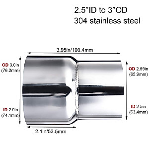 EVIL ENERGY 3 Inch V Band Clamp, Bundle with 2.5" ID to 3" OD Exhaust Pipe Reducer Adapter