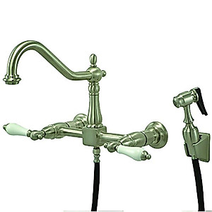 Kingston Brass KS1248PLBS Heritage Bridge Kitchen Faucet, 8-1/2", Brushed Nickel