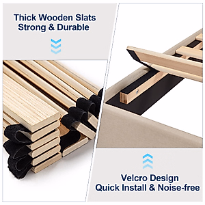 VECELO Twin Size Upholstered Bed Frame with Height Adjustable Fabric Headboard, Heavy-Duty Platform Bedframe/Mattress Foundation/Strong Wood Slat Support/No Box Spring Needed, BGE