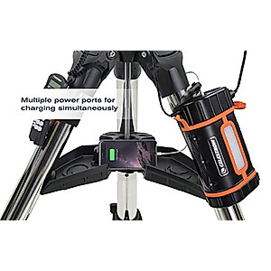 Celestron - PowerTank Lithium Pro Telescope Battery – Rechargeable Portable 12V Power Supply for Computerized Telescopes – 17 hour capacity/ 158.74Wh - Red/White LED Light - 2 USB Ports, Black(18768)
