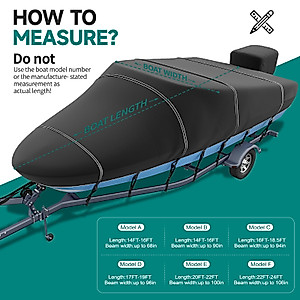 Tuszom 100% Waterproof 900D Solution-Dyed Boat Cover with 17 Windproof Straps Fits V-Hull, Bass Boat, Runabout, Fishing Boat, Ski Boat, 20' - 22' L, UP to 100" W