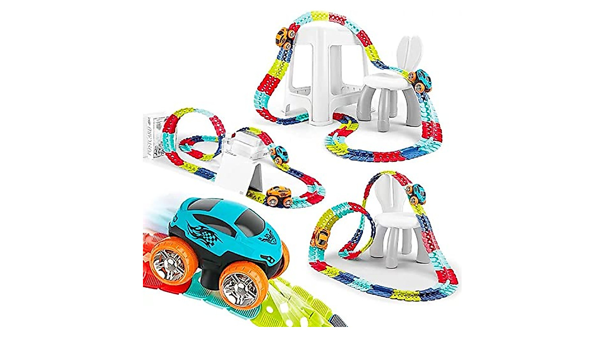Eapura Glow Race Track Cars for Kids - Glow in Dark Race Car Track