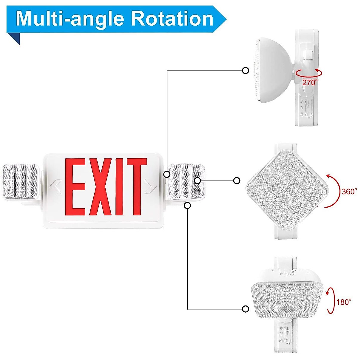 EXITLUX 1 Pack Red Led Emergency Exit Lights with Battery Backup-UL Certified 2 LED Adjustable Head -120/277VAC-Emergency Exit Sign/Exit Emergency Light Combo/Exit Signs for Business/Room.