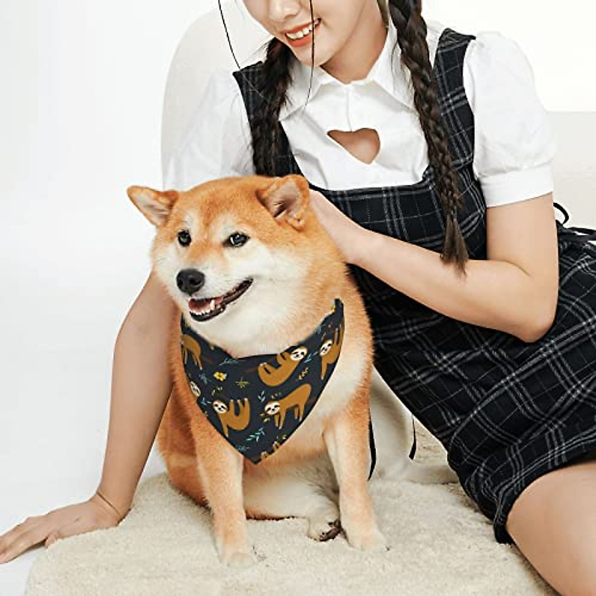 Cute Sloth Hanging Reversible Triangle Dog Bandanas, Bib Scarf Accessories for Pets Dogs Cats Holiday Decor