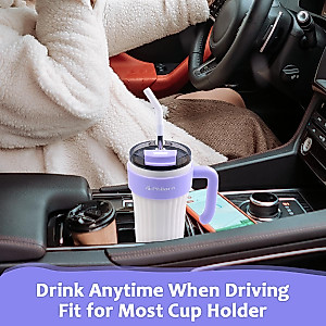 PHILORN 27 oz Tumbler with Lid, Straw & Handle, Stainless Steel Insulated Water Bottle, Leak Proof Travel Tumbler Fits in Cup Holder, White Cup for Cold & Hot Drinks