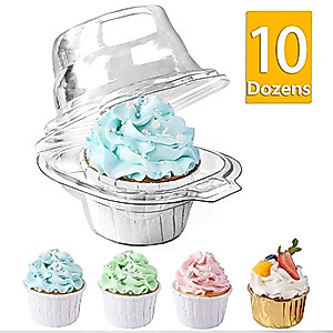 FoodieJoy 120 Packs Individual Cupcake Containers Stackable Single Compartment Cupcake Disposable Carrier Holder Box Deep Dome Clear Plastic BPAFree (120 counts)