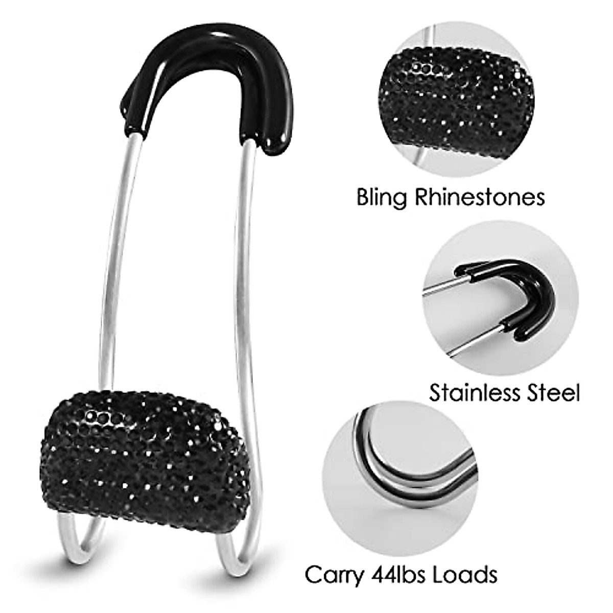 Guoord 【2024 Upgraded】 Car Headrest Hooks Decorations, 2 Pcs Bling Purse Hook Hangers, Auto Hooks Car Hangers and Durable Backseat Holder, Storage Universal for SUV Truck Vehicle (Black)