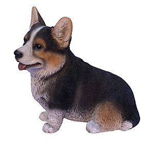 Welsh Corgi Statue Puppy Dog Realism Lifelike Real-Life Style Hand-Painted Figurine Home Garden Decor